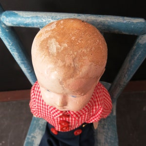 Vintage Paper Mache Boy Doll Hand Painted Face Excelsior Stuffing ...