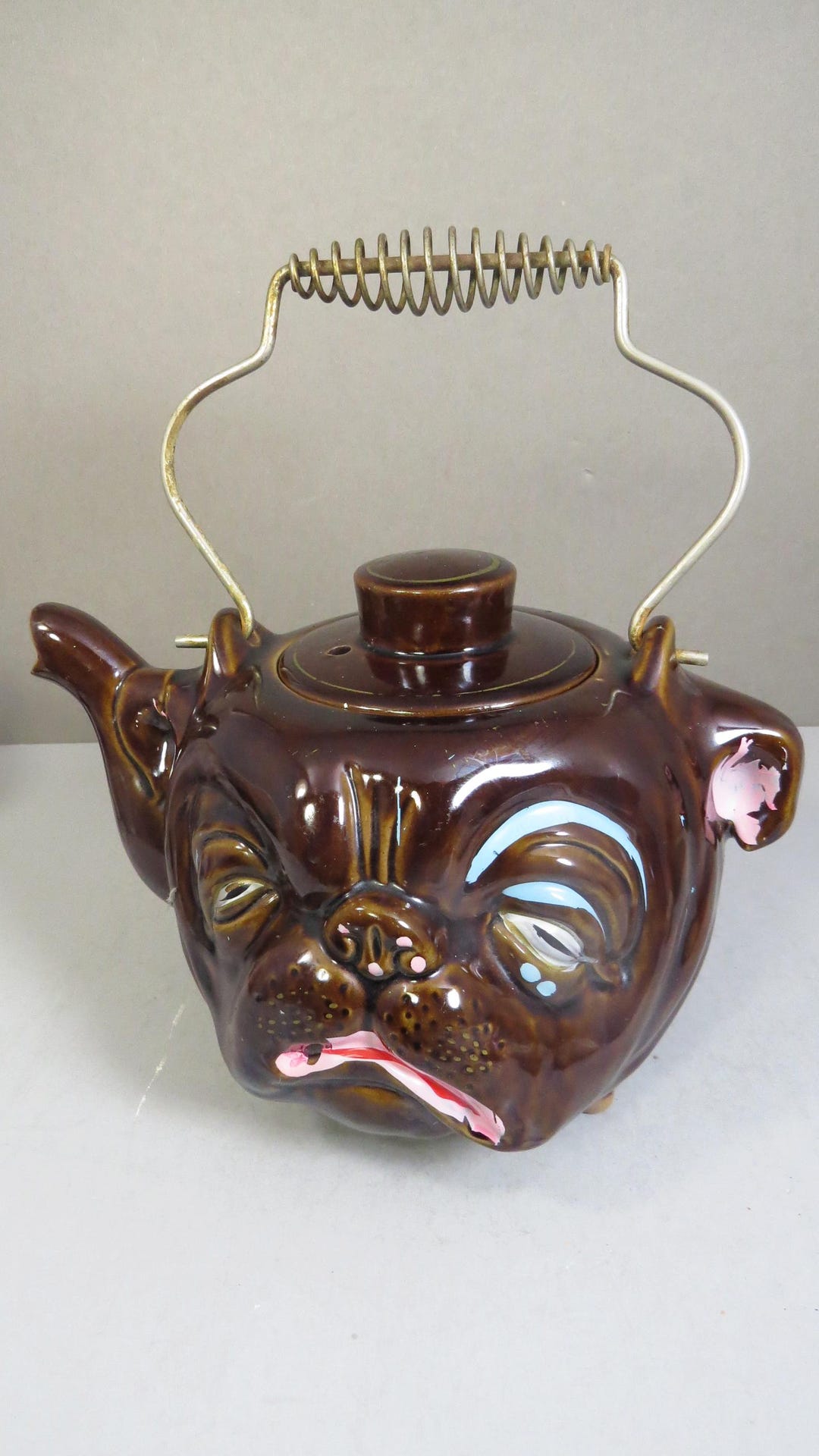 Vintage Bulldog Redware Pottery Teapot Lid & Wire Handle RELCO Japan - Etsy