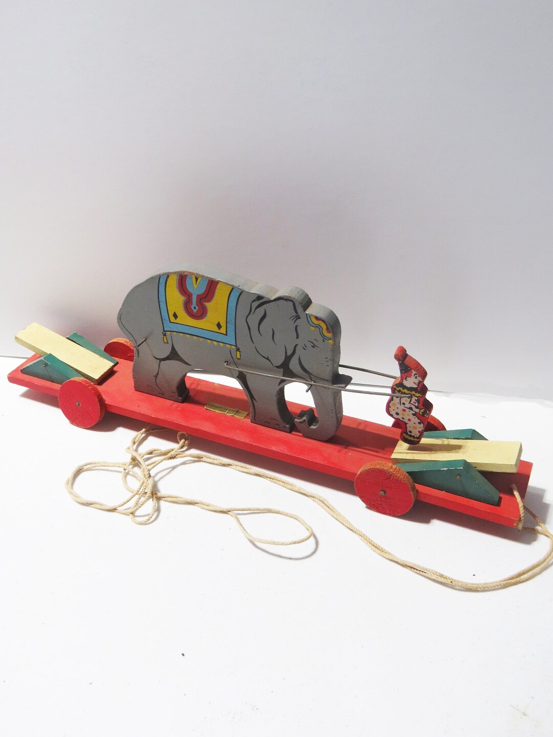 Vintage Clown & Elephant Wood Pull Toy Sally Ann Toy Co. - Etsy