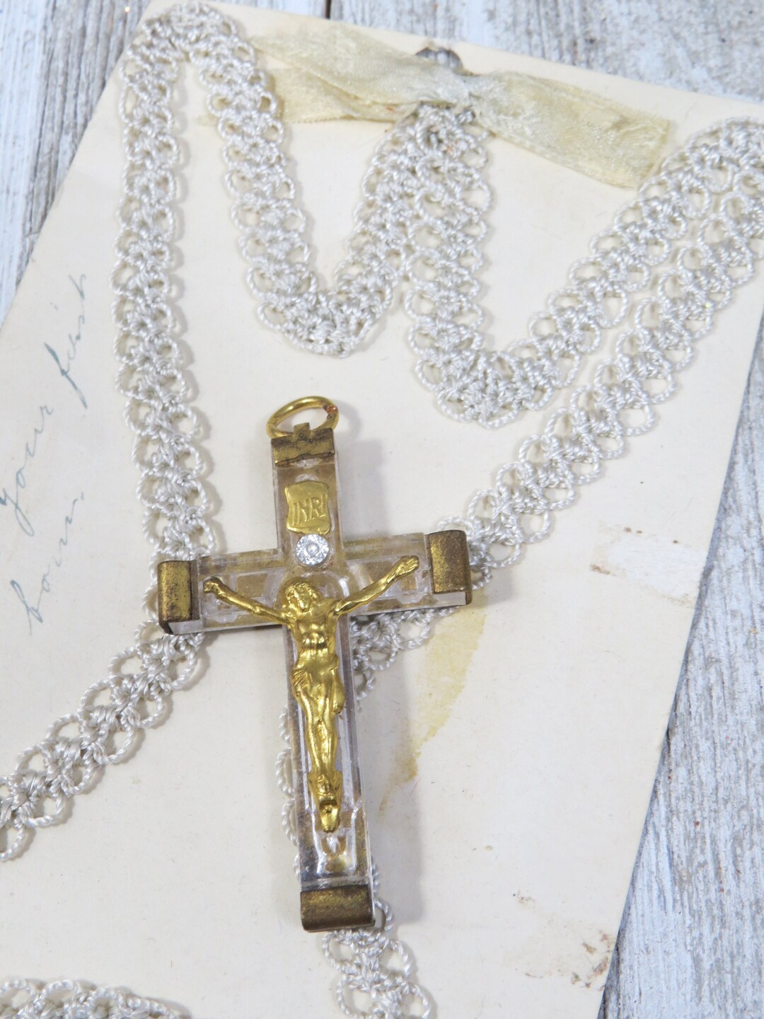 Vintage French Lourdes Cross Lucite & Brass Crucifix Holy - Etsy