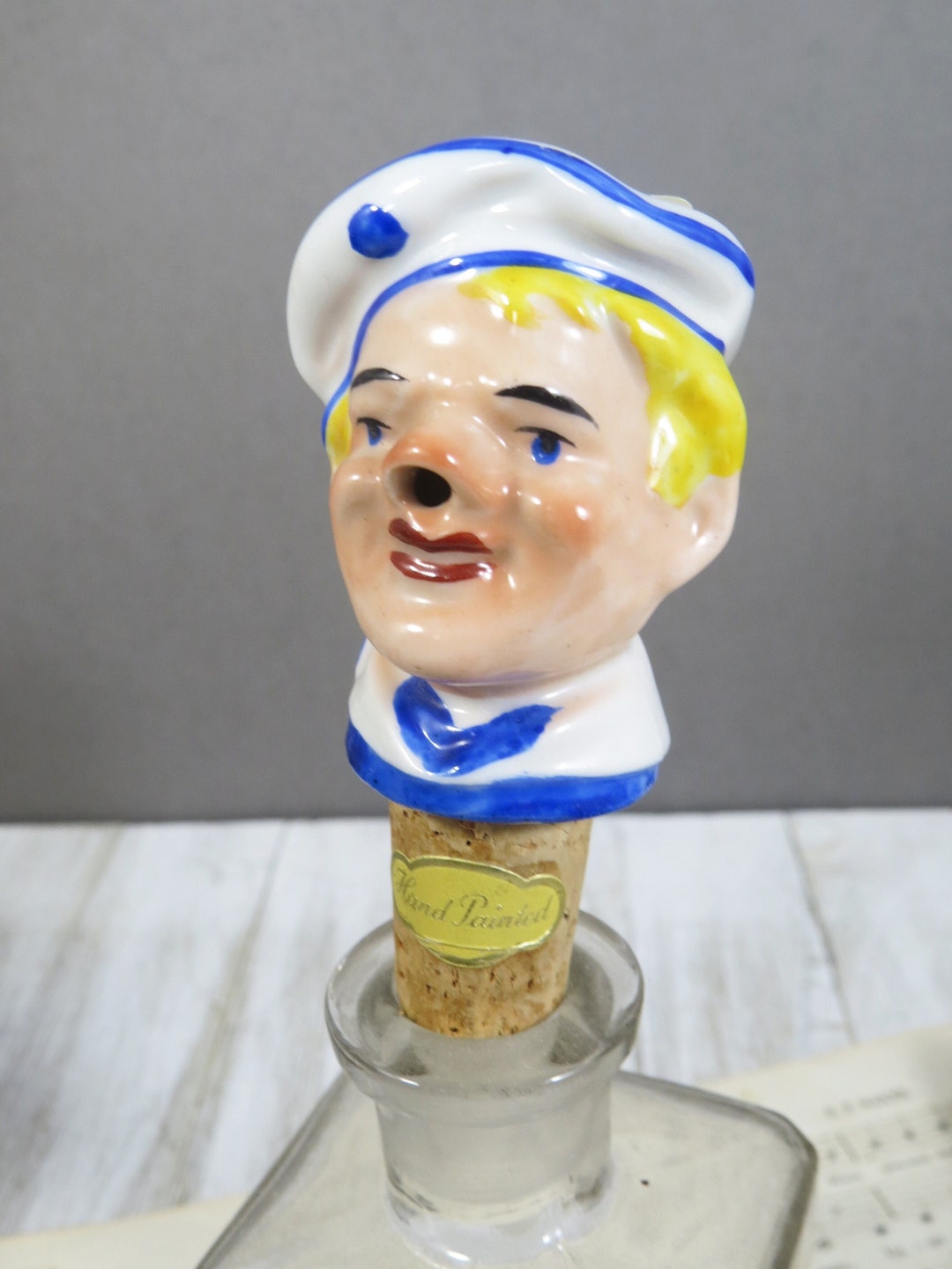 Vintage Porcelain Sailor Man Bottle Stopper, Pourer, Cork, Bar Ware ...