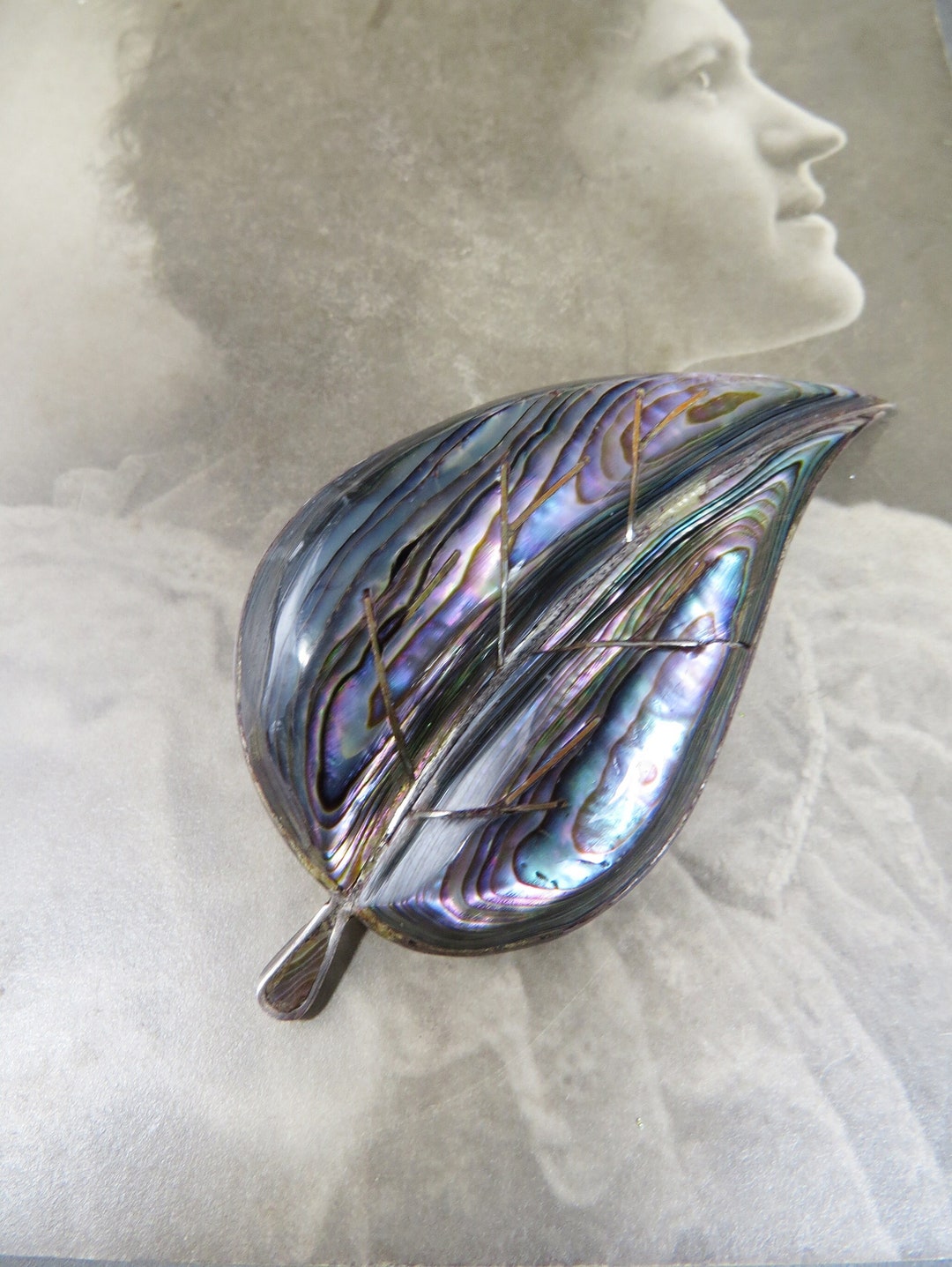 Vintage Sterling Silver & Inlaid Abalone Leaf Brooch Pin - Etsy