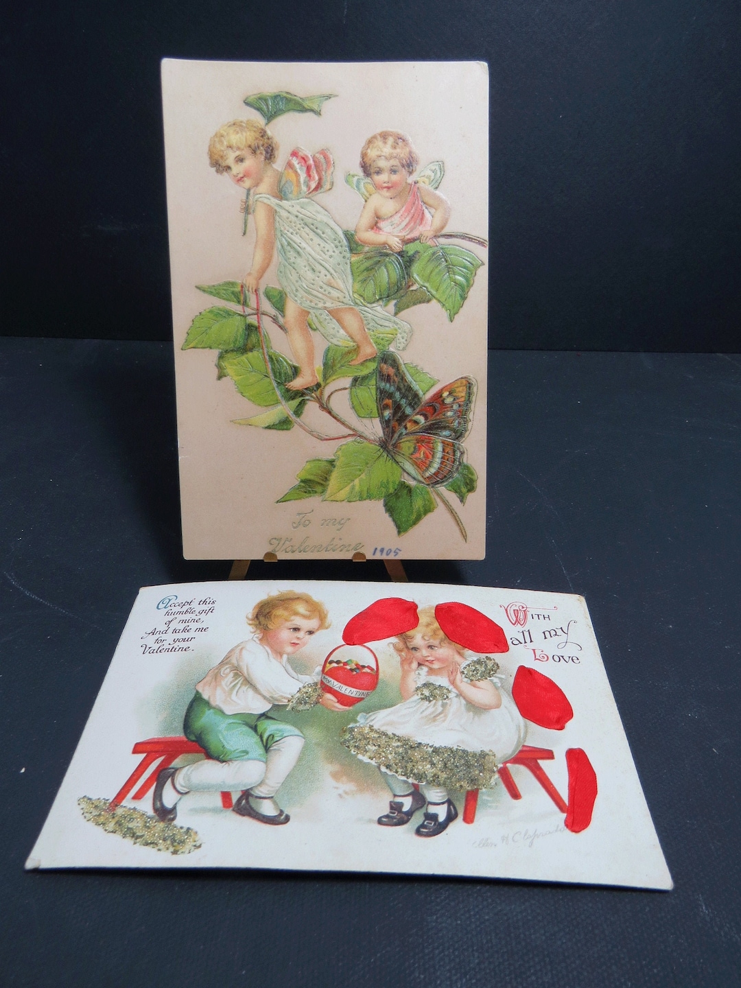 Vintage 2 Valentine Postcards Ellen Clapsaddle Silk Ribbon - Etsy