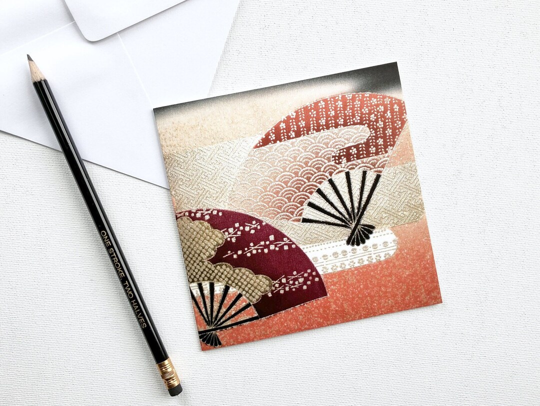 Japanese Kimono Print Greetings Card Birthday, Anniversary in Copper ...