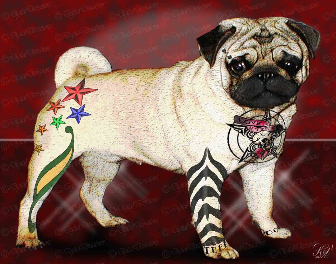 Pug Tough Dog Art Print, Tough Dog Art, Unique Dog Art, Tattoo Dog Art ...