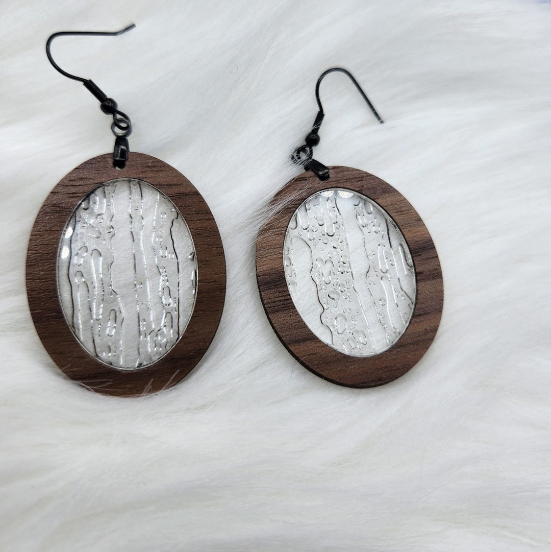 Inlay Earring With Rain Drops Running Down the Glass 1/3 Inch Walnut ...