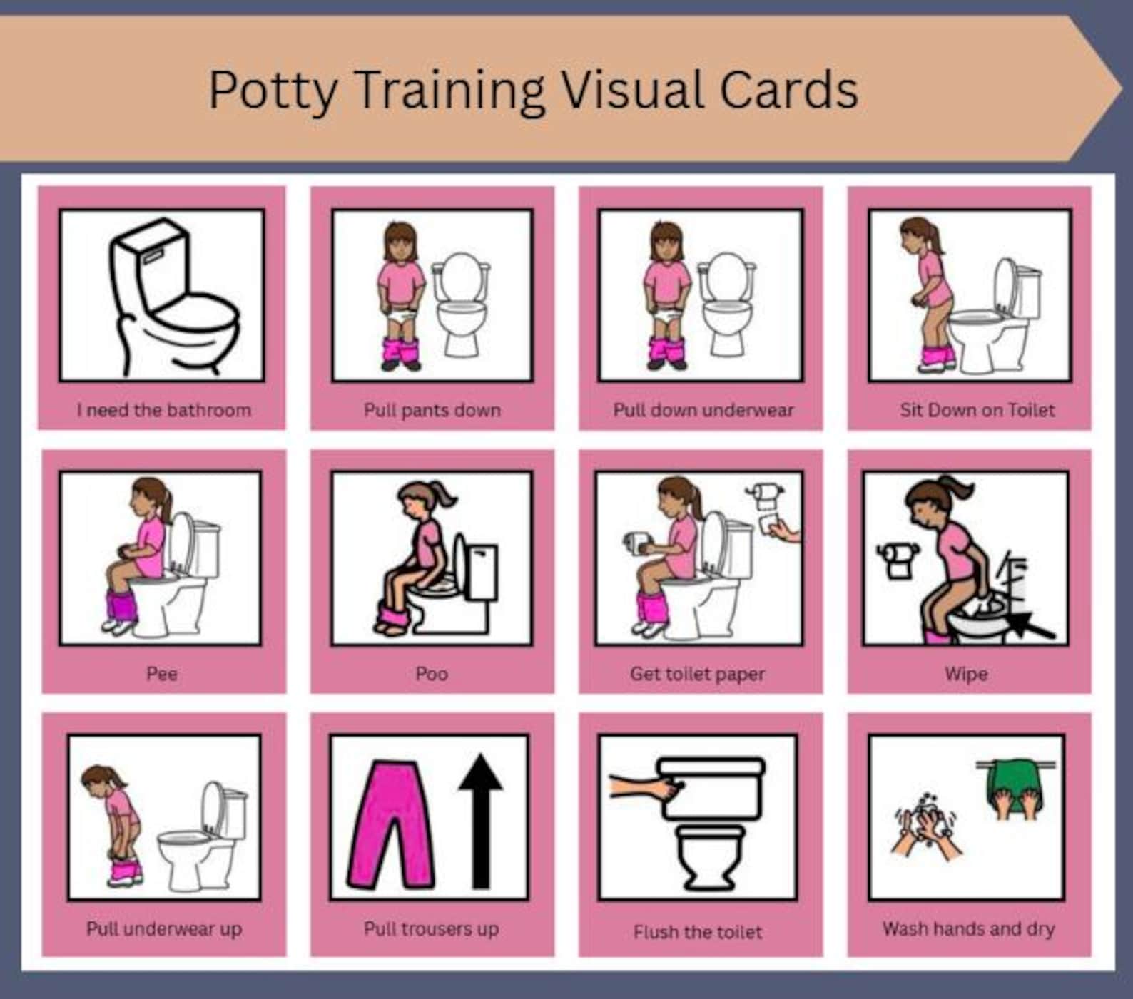 Potty Training Visual Cards for Girls: Autism & ASD Communication (PDF ...