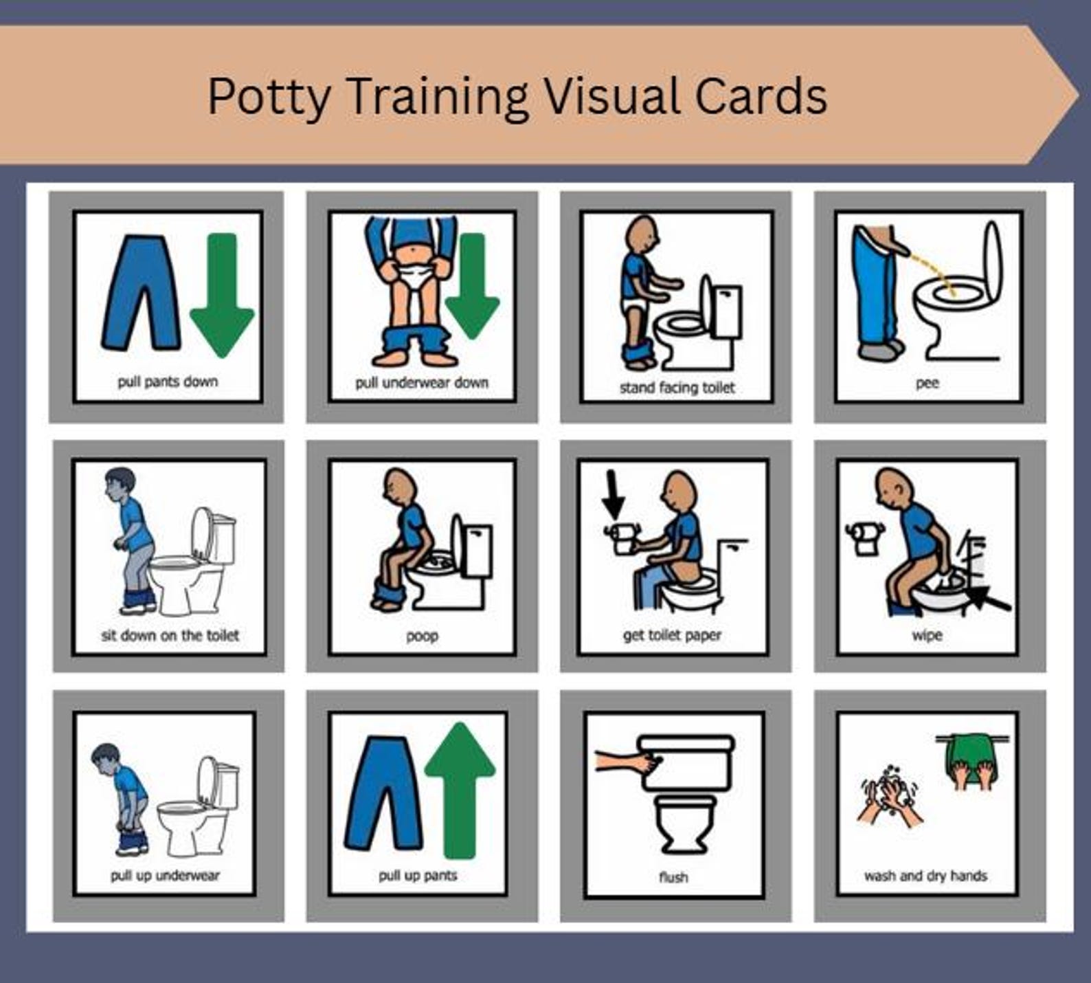 Potty Training Visual Cards for Boys: Autism & ASD Communication (PDF ...