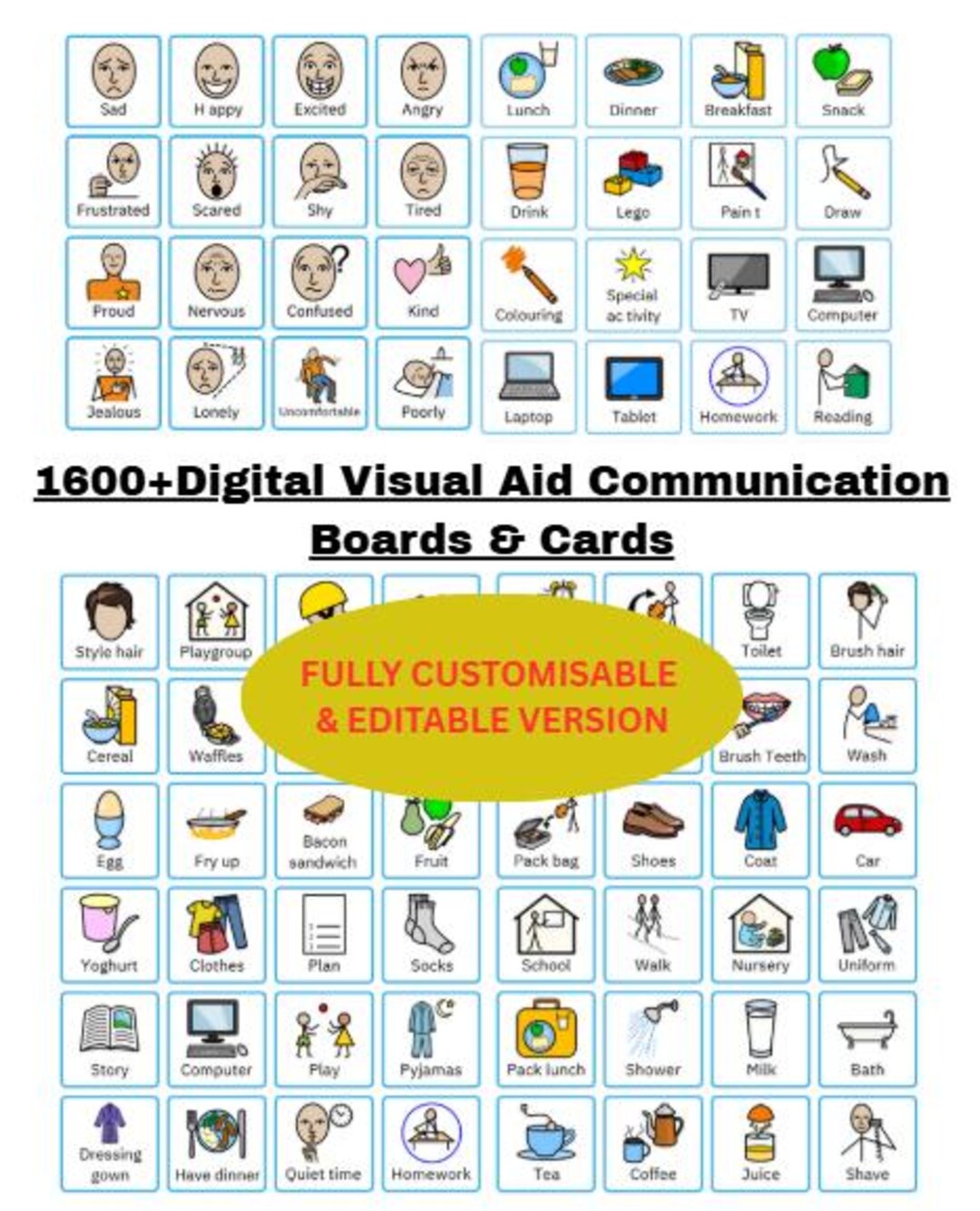 1600+ Editable Communication Cards: Visual Aid for ASD, Non Verbal ...