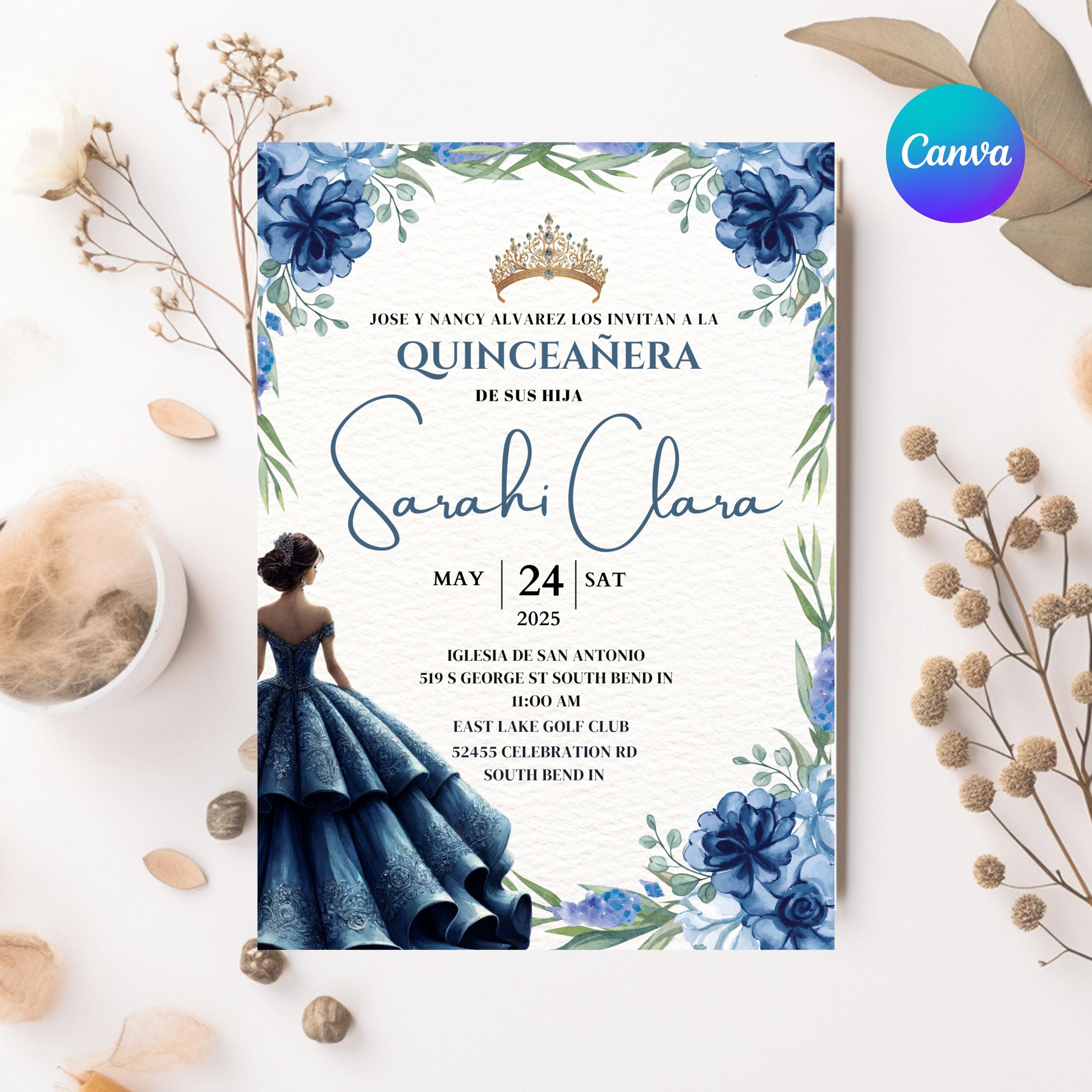 Royal Blue XV Años Invitation, Editable Mis Quince Años Invitation ...