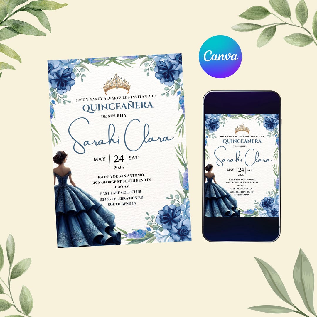 Royal Blue XV Años Invitation, Editable Mis Quince Años Invitation ...