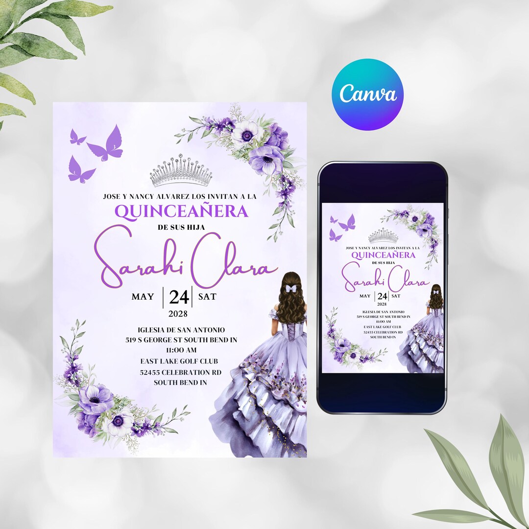 Lavender Mis XV Años Invitation, Lavender and Silver Quinceañera Invite ...