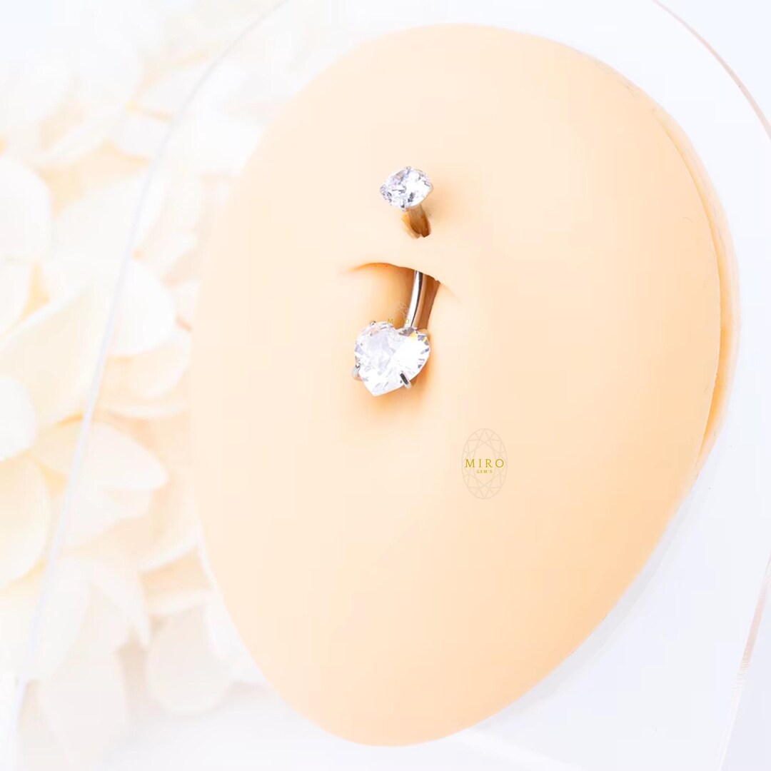 14k Solid Gold Belly Ring, 8mm Heart Moissanite Navel Barbell - Etsy