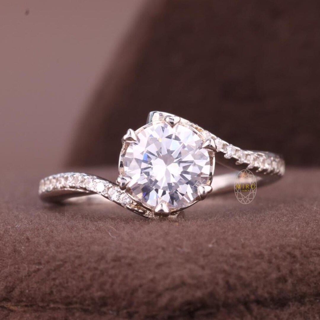 Moissanite Diamond Engagement Ring, Compass Prongs, 925 Silver or Gold ...