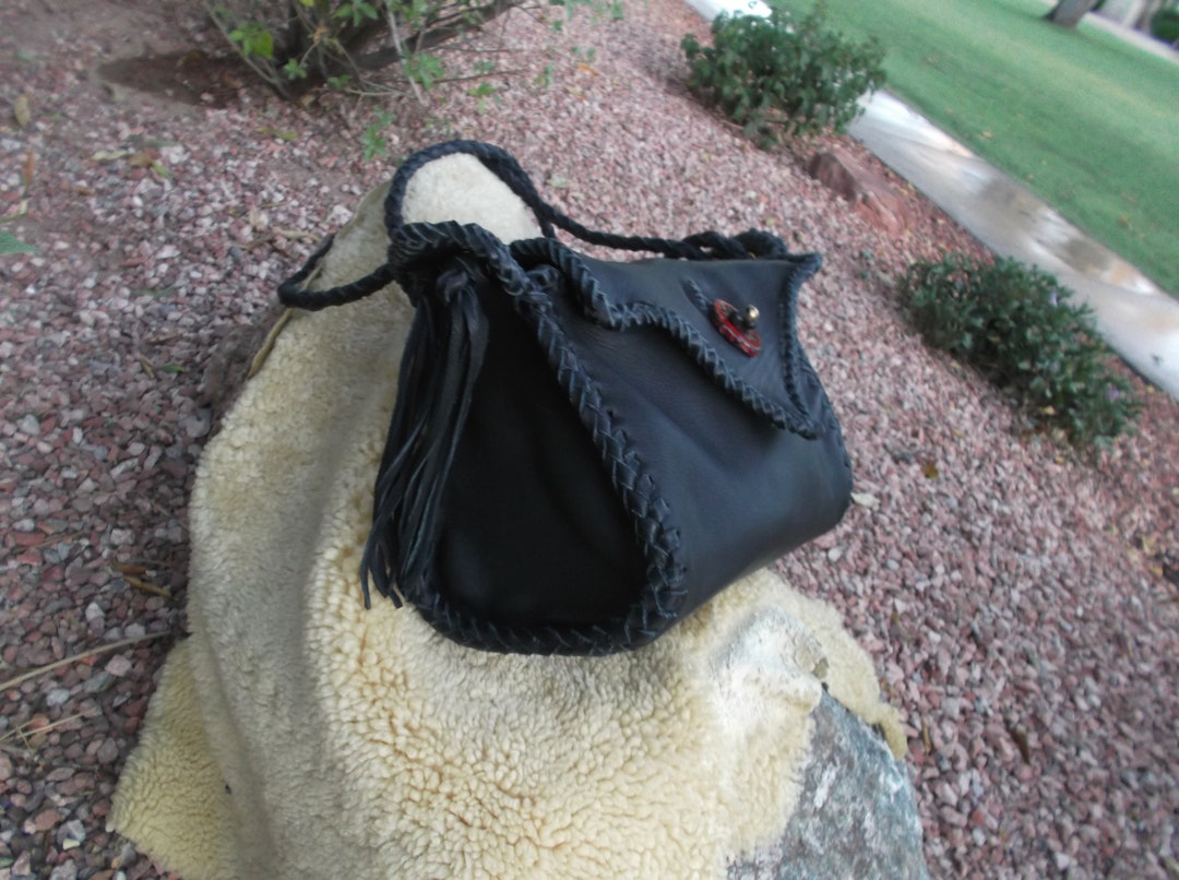 Hand Laced Blak Deerskin Fully Lined in RED Leather Rockin' Bag and ...