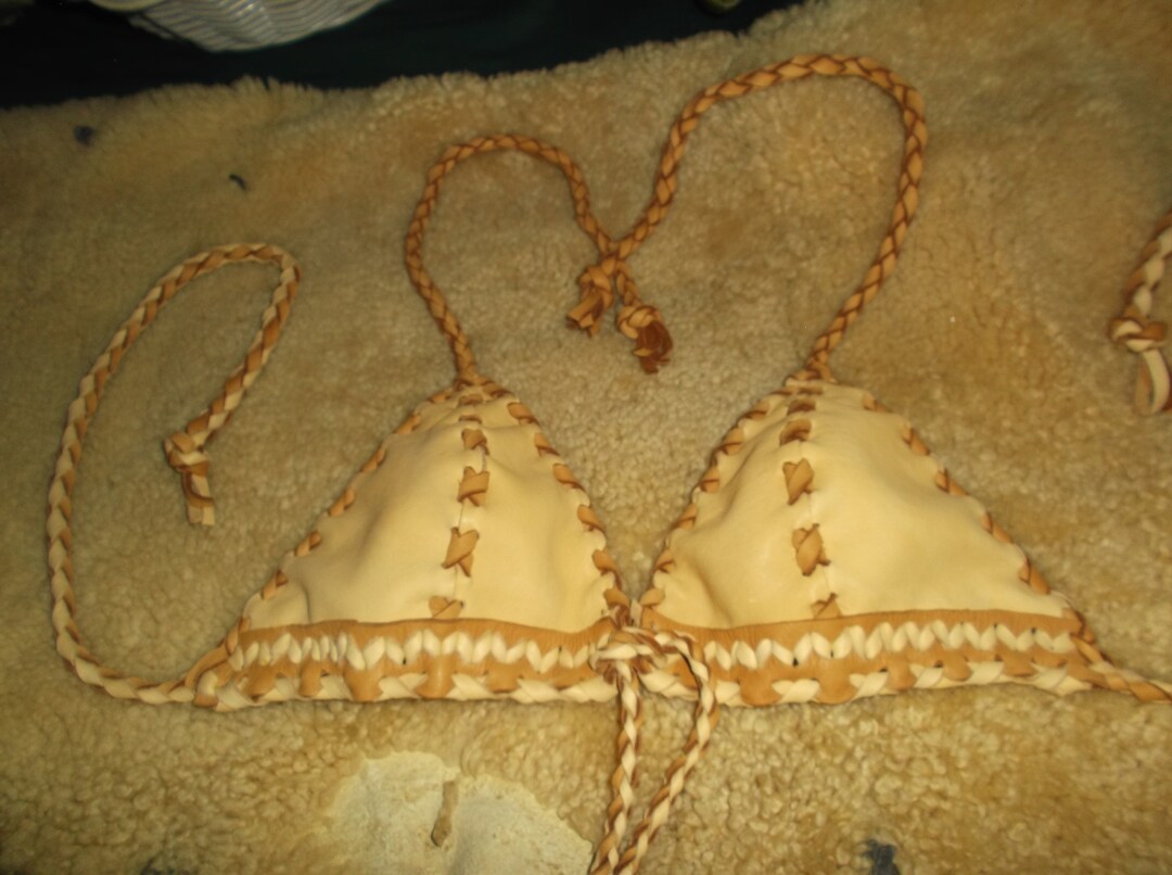 Hand Laced Ivory and Saddle Tan Yoke Bra Top Bralette Halter Leather ...