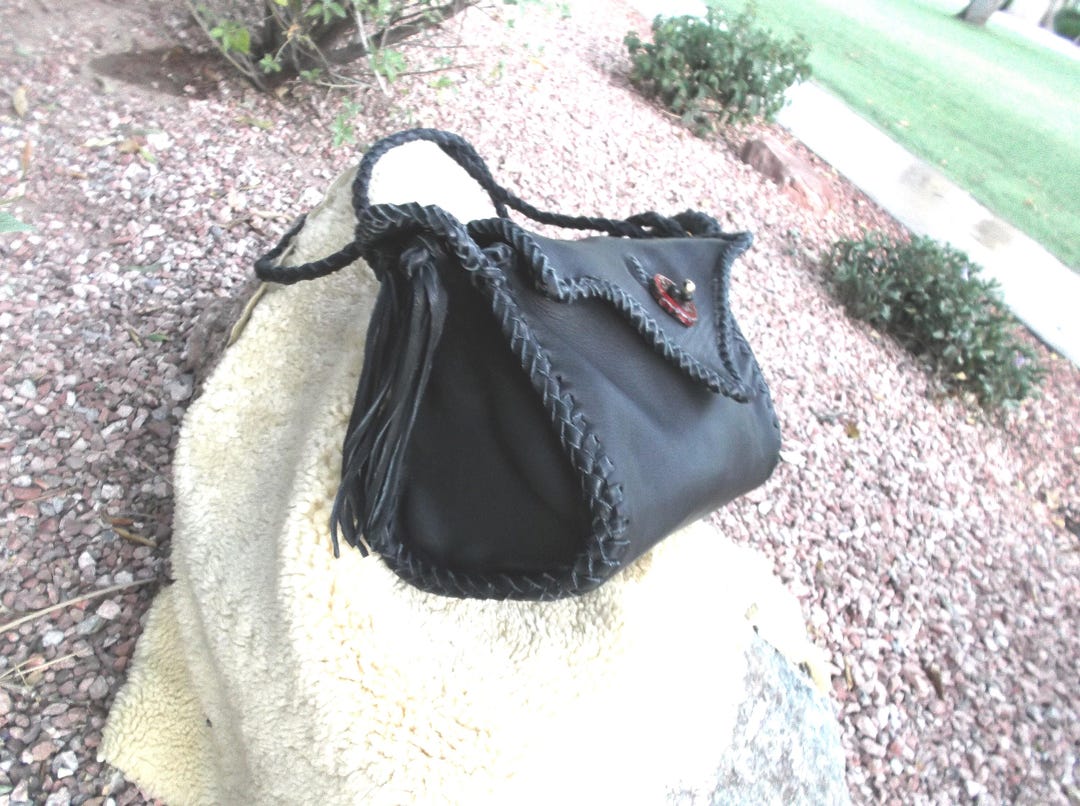 Hand Laced Black Deerskin Fully Lined in RED Leather Rockin' Bag and ...
