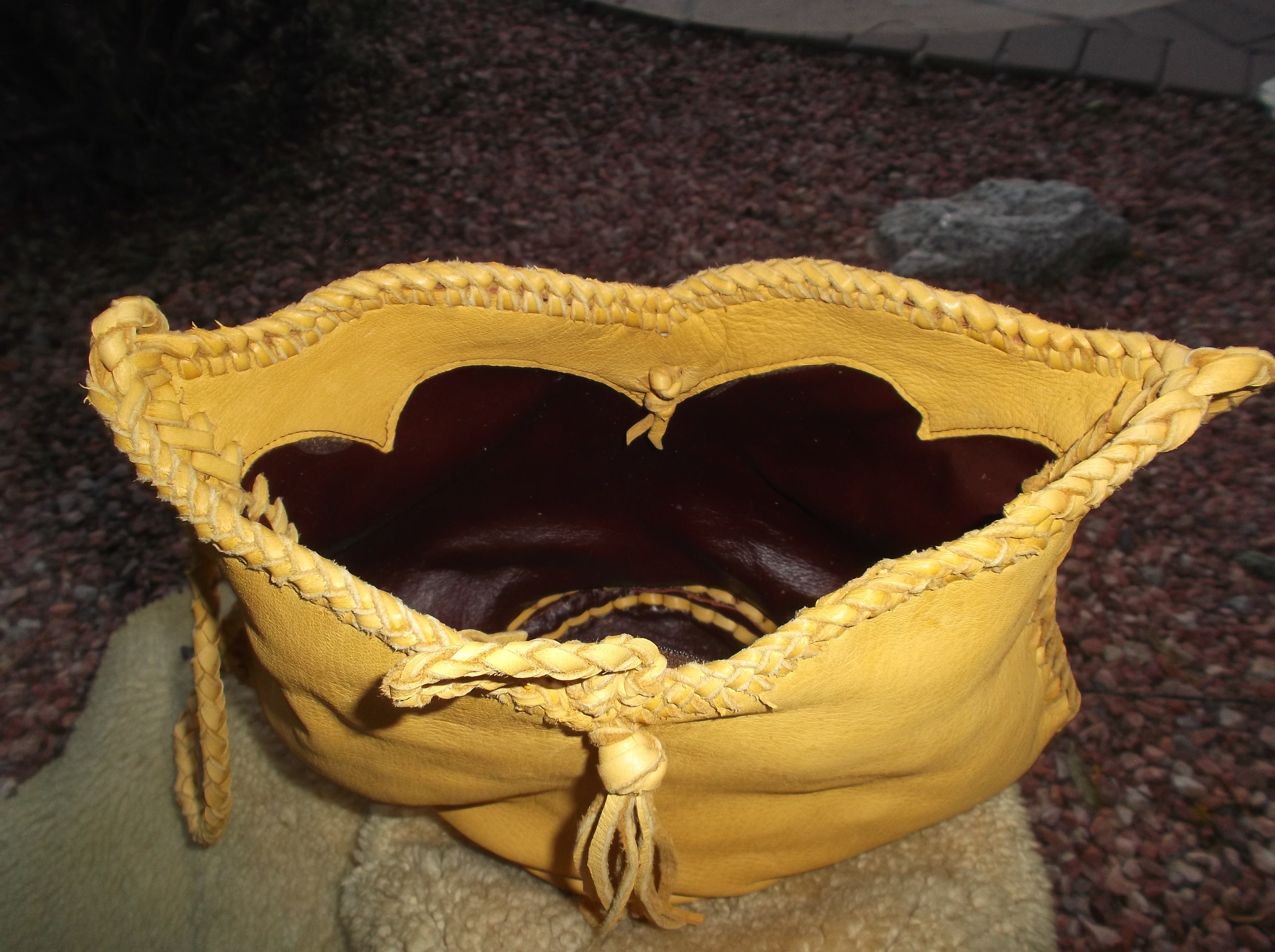 Hand Laced Yellow Deerskin Fully Lined in Oxblood Cow Hide Mama Blop ...