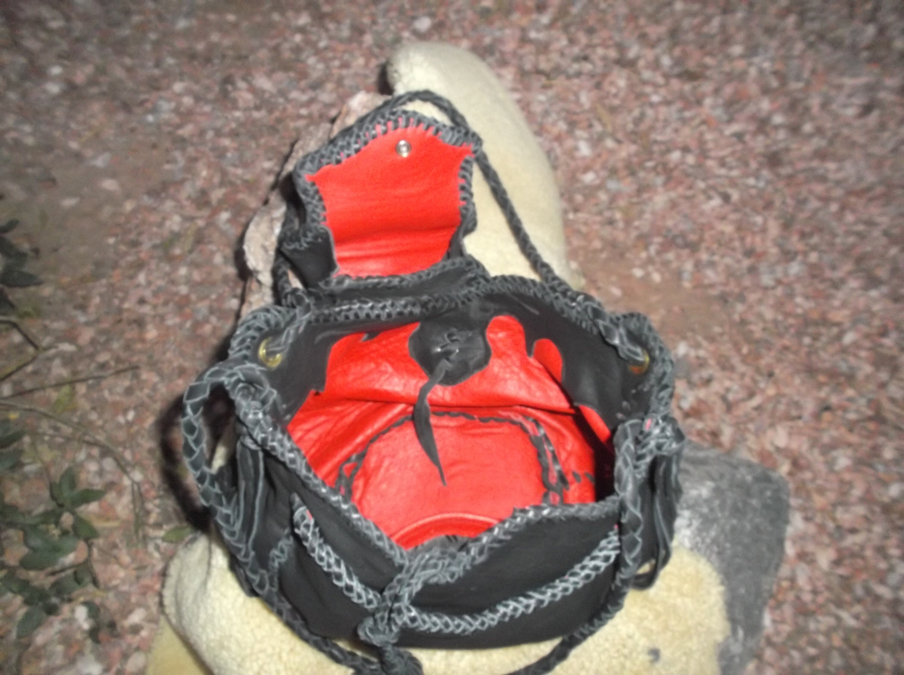 Hand Laced Black Deerskin Fully Lined in Red Cowhide Blucket Bag With ...