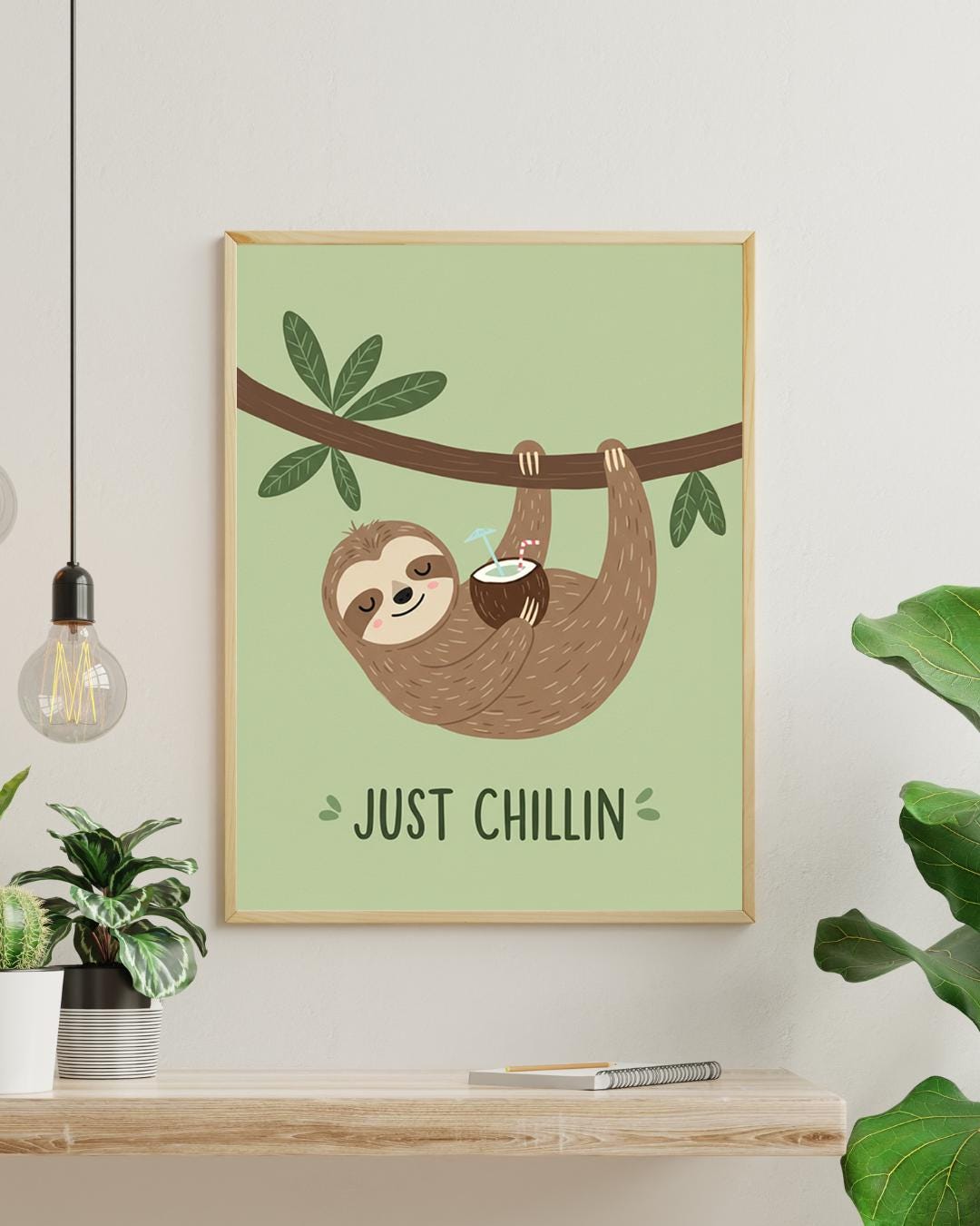 Watercolor Sloth Wall Art – Lazy Coconut Drink Animal Poster – 'just ...