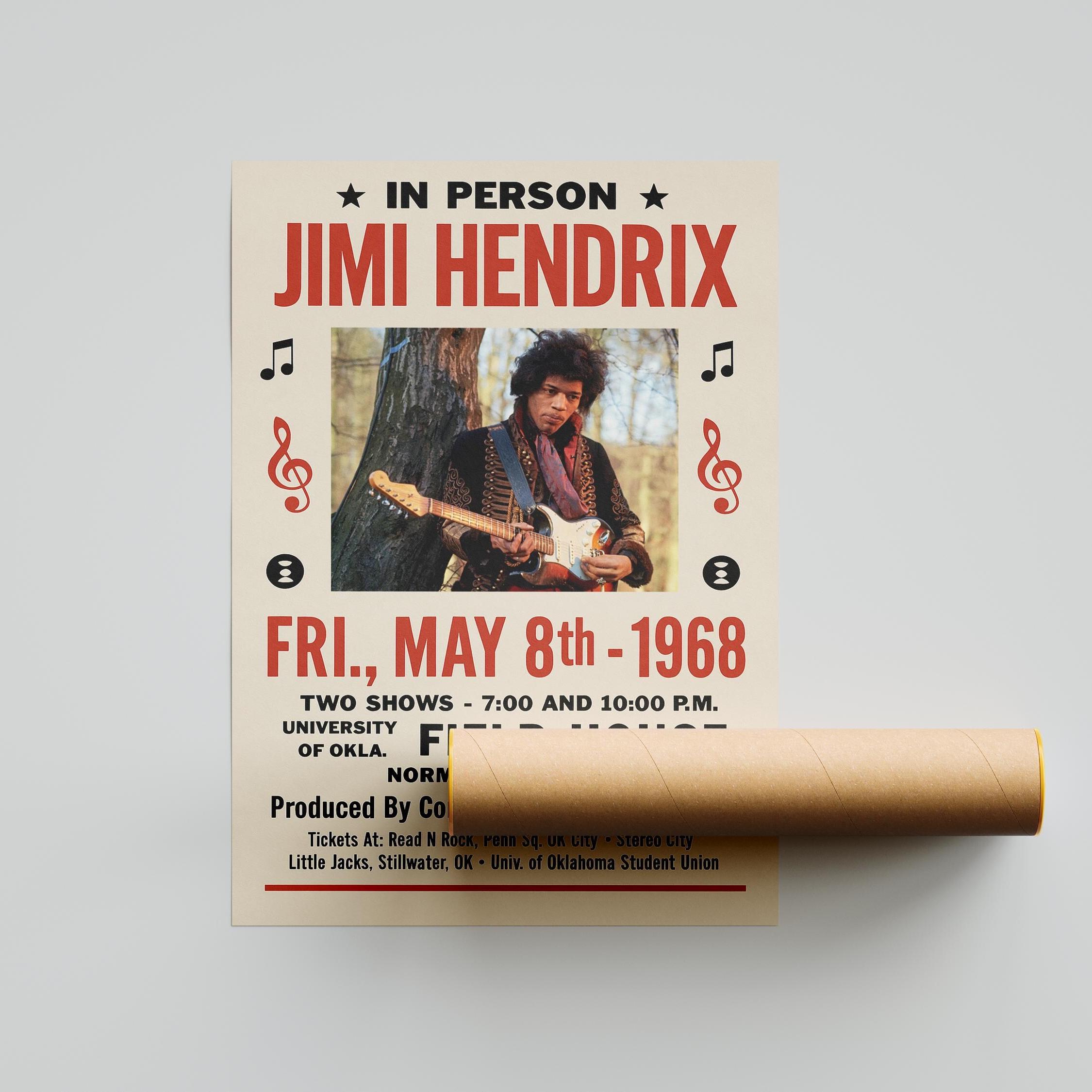 Jimi Hendrix Poster, Vintage 1968 Concert Print, Vintage Music Wall Art ...