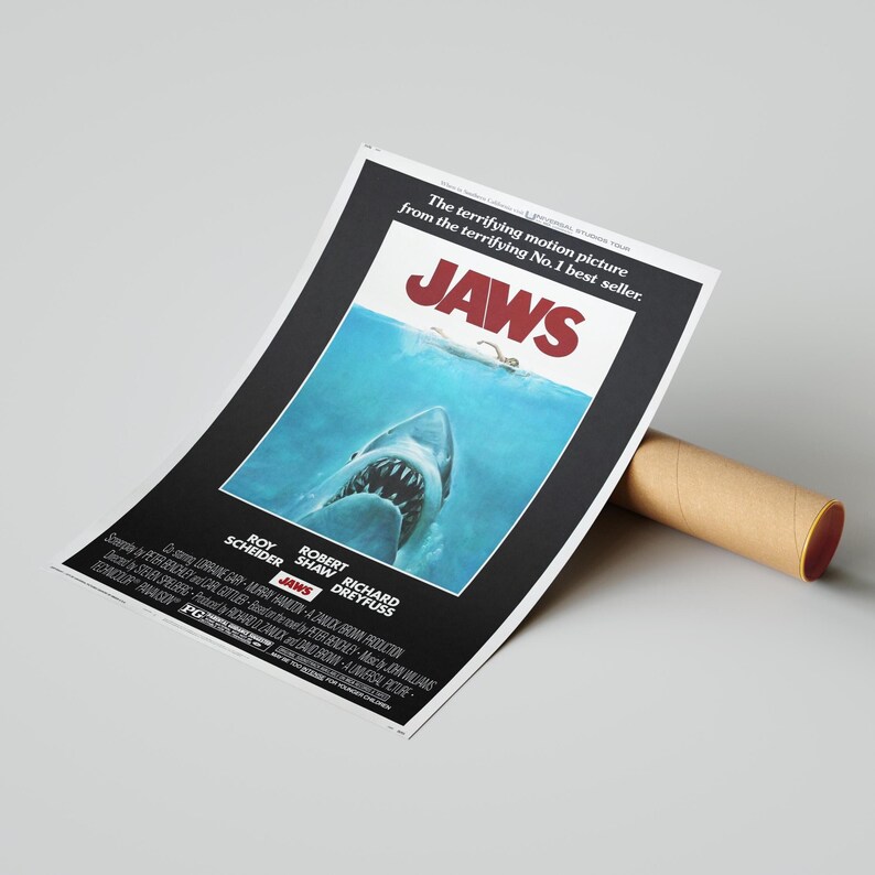 JAWS Movie Poster, Vintage 1975 Steven Spielberg Classic Film Print ...