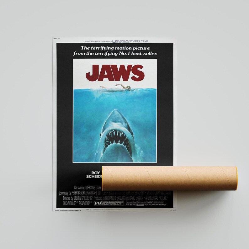JAWS Movie Poster, Vintage 1975 Steven Spielberg Classic Film Print ...