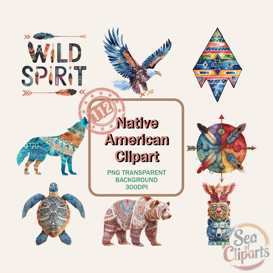 Native American Clipart Bundle Watercolor Tribal Dreamcatcher PNG ...