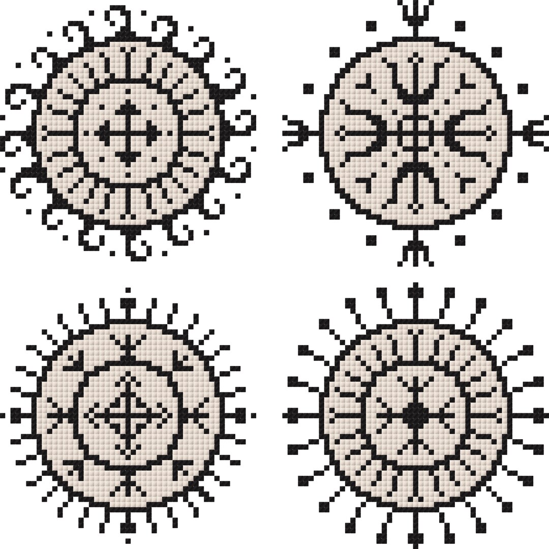4 Traditional Croatian Sunwheel Tattoo Motifs Cross Stitch Pattern - Etsy