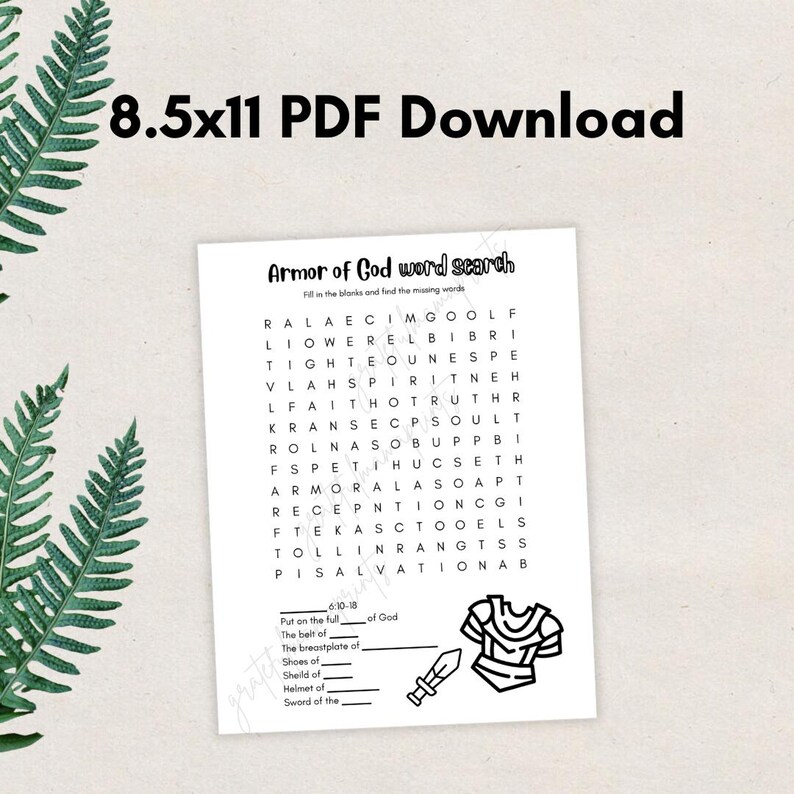 Armor of God Puzzle Printable Bible Wordsearch - Etsy