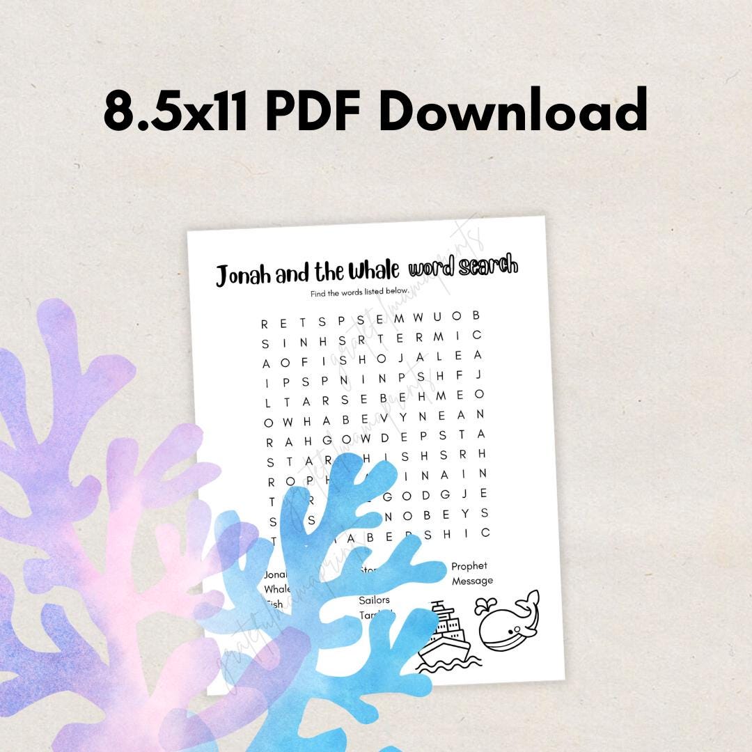 Jonah and the Whale Puzzle Printable Bible Wordsearch - Etsy