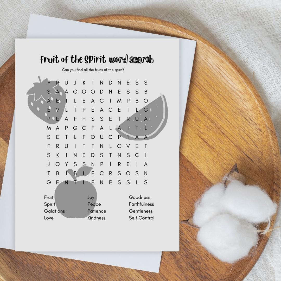 Fruit of the Spirit Puzzle Printable Bible Wordsearch - Etsy