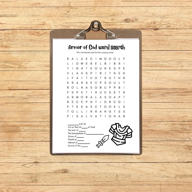 Armor of God Puzzle Printable Bible Wordsearch - Etsy