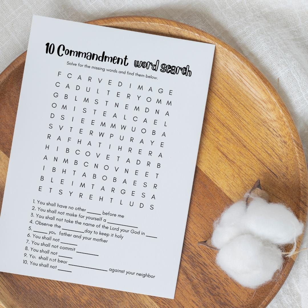 10 Commandments Puzzle Printable Bible Wordsearch - Etsy