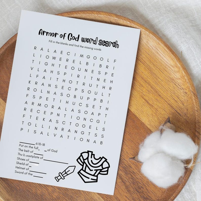 Armor of God Puzzle Printable Bible Wordsearch - Etsy