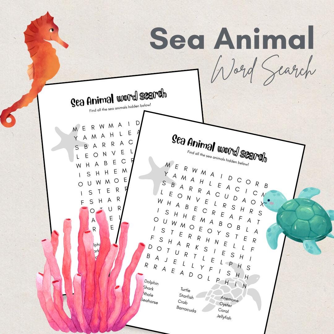 Ocean Animal Puzzle Printable Word Search Activity for Kids - Etsy
