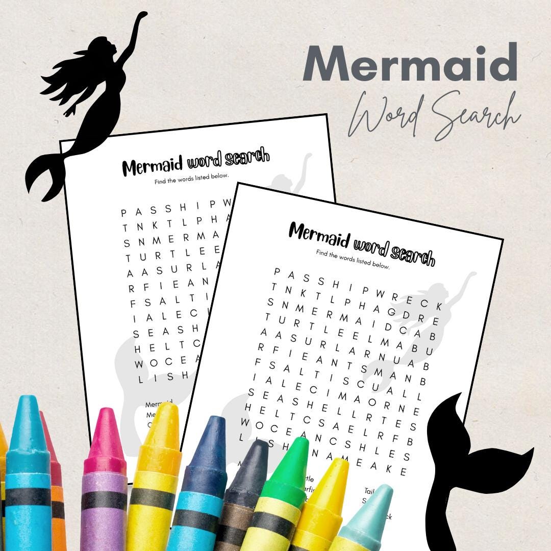 Mermaid Word Search Printable Summer Activity for Kids - Etsy