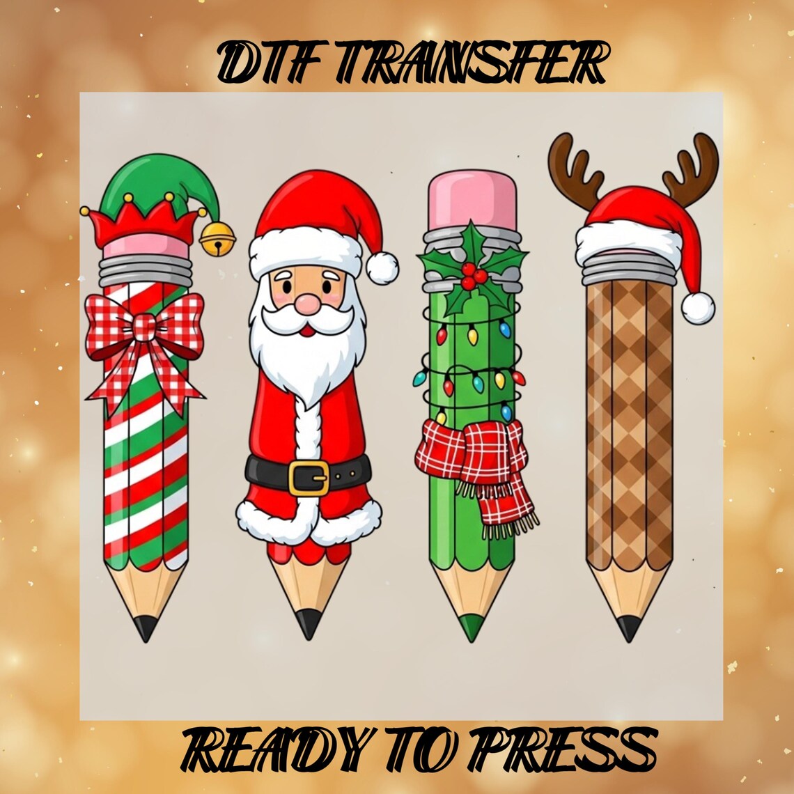 Christmas Pencil DTF Transfer, Christmas Santa Pencil Ready to Press ...
