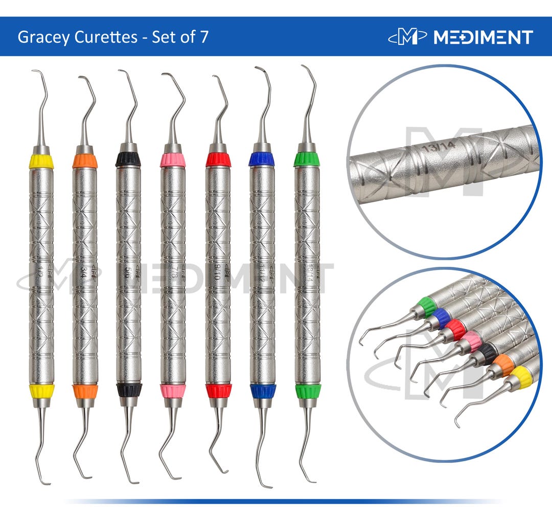 7 Pcs Dental Periodontal Gracey Curettes Surgical Hollow Handle Probe ...