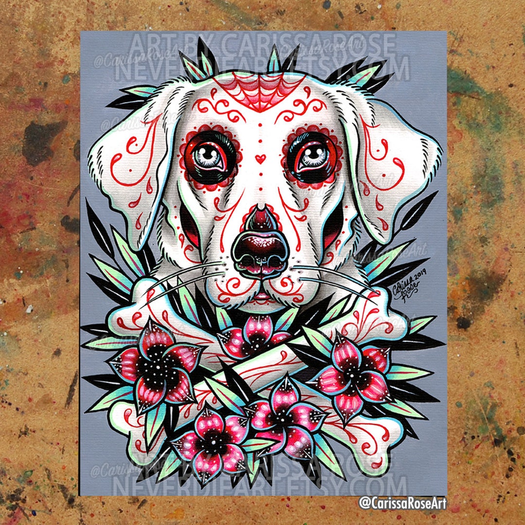 Art Print | Sugar Skull Labrador | Poster | Tattoo Day of the Dead ...