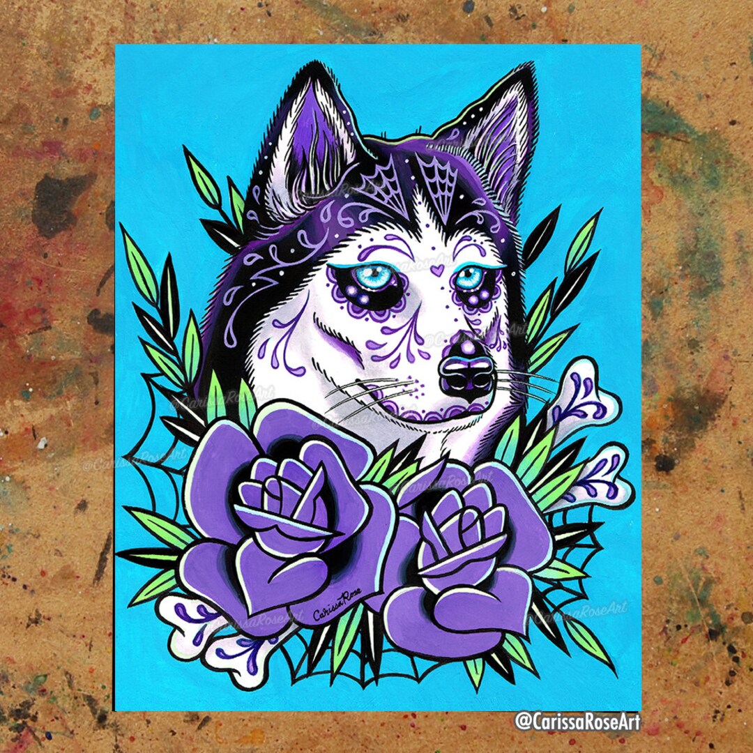 Art Print | Sugar Skull Husky | Poster | Day of the Dead Sugar Skull ...
