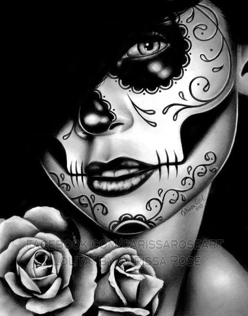Set of THREE Art Prints Black and White Day of the Dead | Etsy
