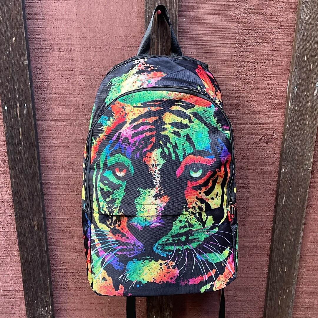 Watercolor Rainbow Pop Art Tiger Art Back Pack | Lowbrow School Strap ...