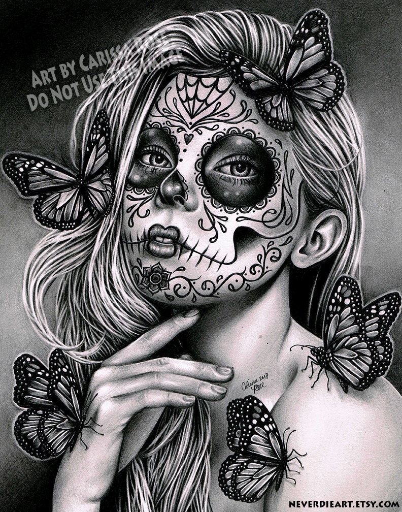 Set of TWO Separate Day of the Dead Portrait Art Prints - Etsy