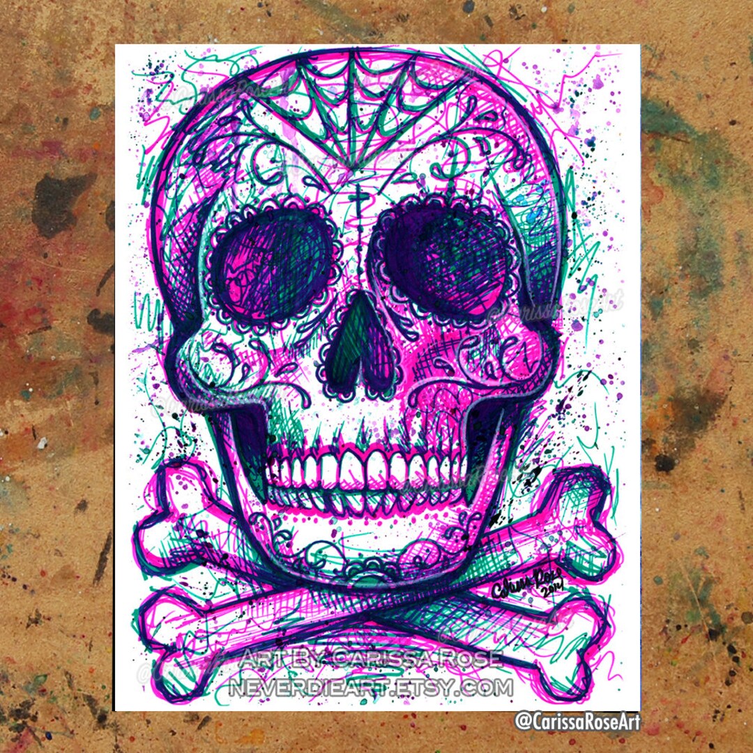 Art Print Neon Death Poster Pop Art Day of the Dead Tattoo Sugar Skull ...