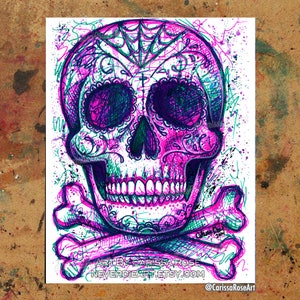 Art Print Neon Death Poster Pop Art Day of the Dead Tattoo Sugar Skull ...