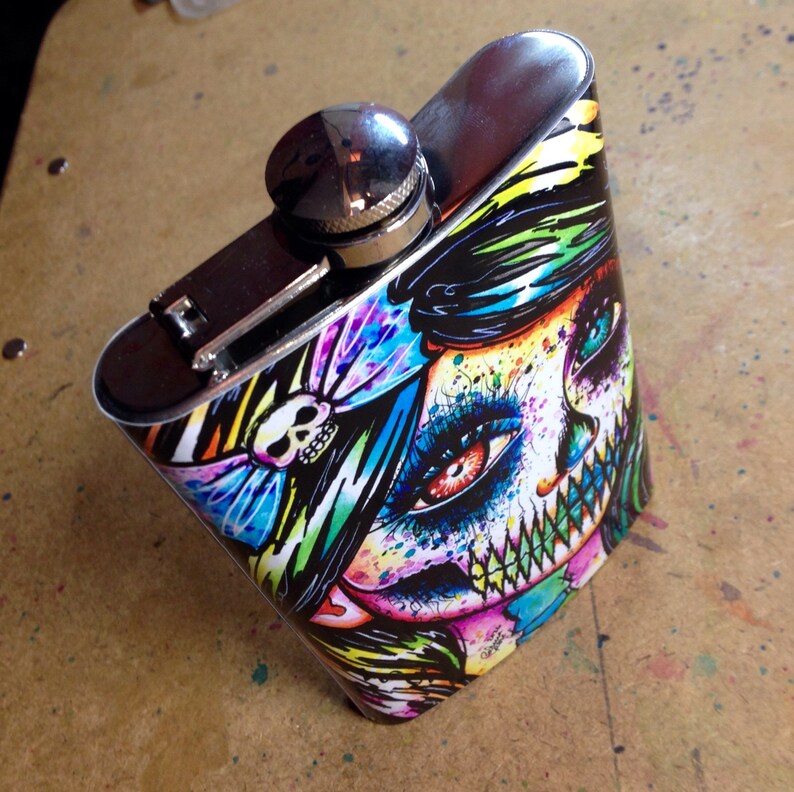 Stainless Steel 8 Oz. Hip Flask - Pop Art Horror Splatter Portrait ...