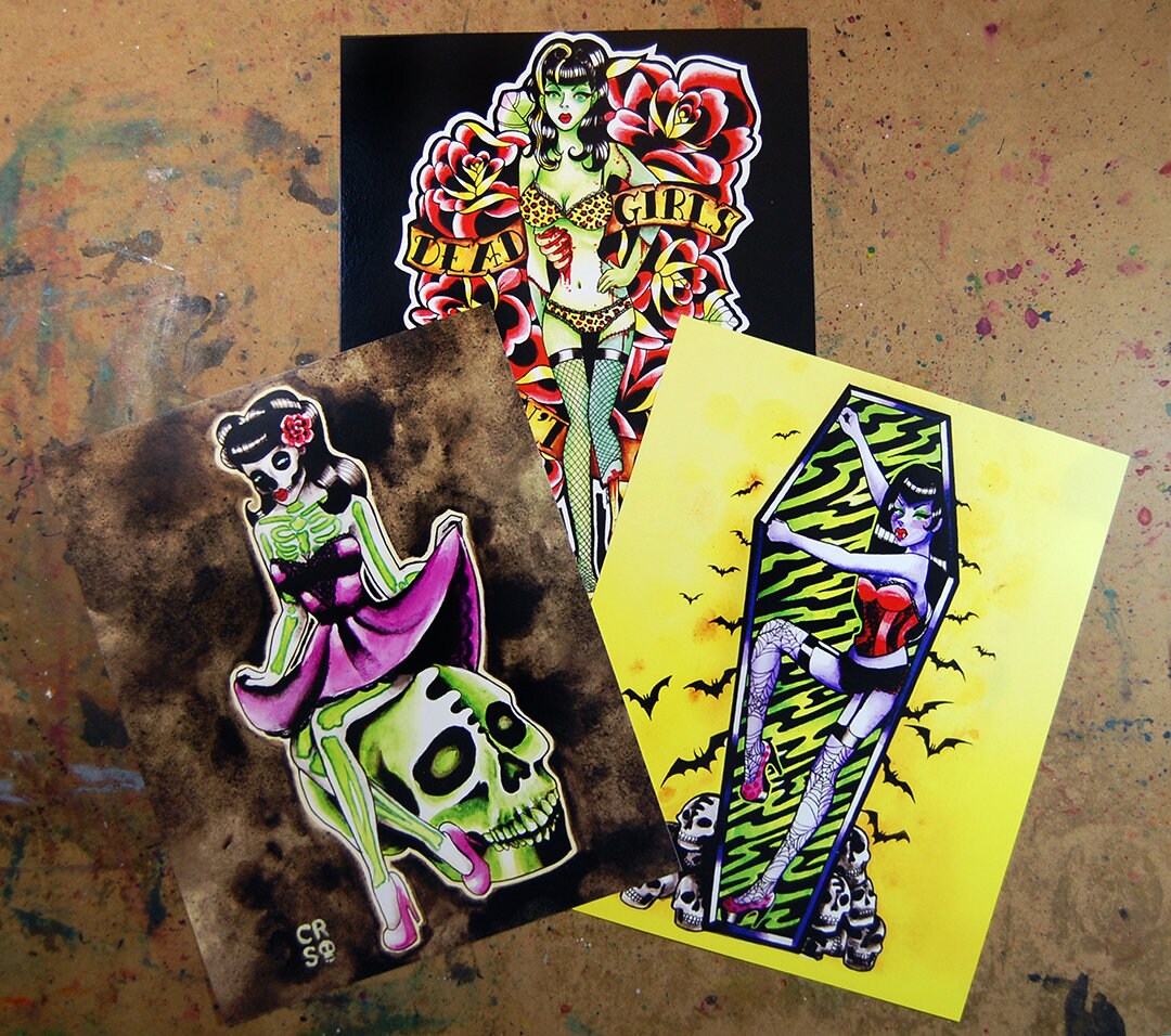 Set of Three Signed Art Prints | 5x7, 8x10, or 10.5x13.8 in | Pin up ...