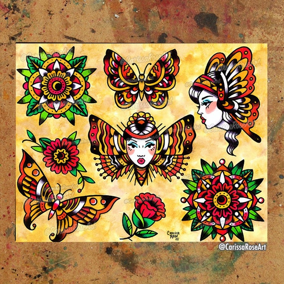 Traditional Butterfly Tattoo Flash