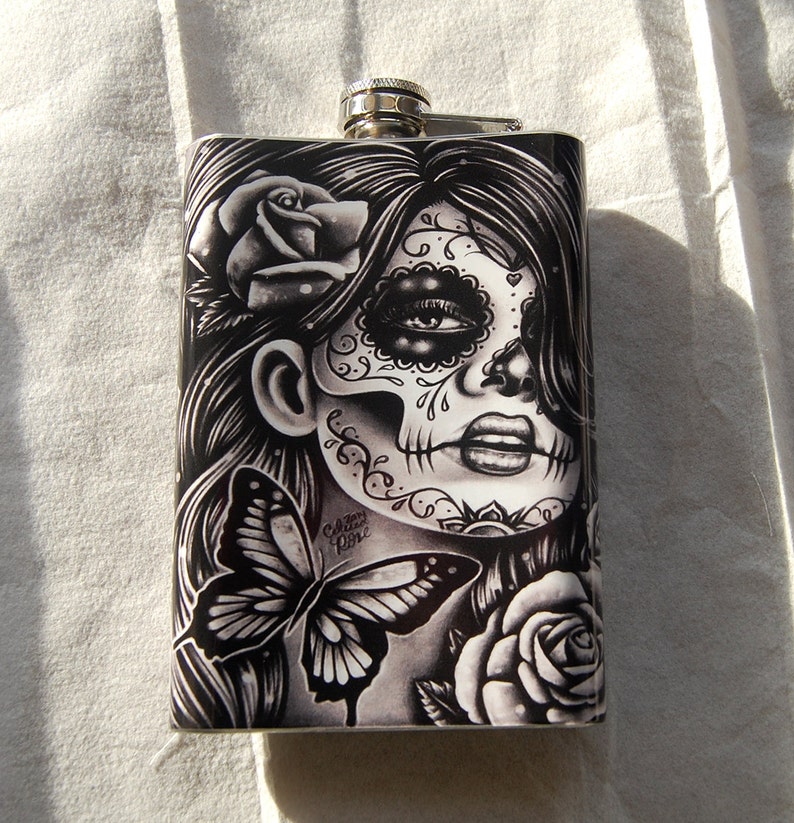 Tattoo Art Stainless Steel 8 Oz. Hip Flask "epiphany" by Carissa Rose ...